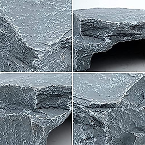 Junniu Reptile Cave Resin Rock Basking Platform Hiding Habitat Fish Tank Decor Hideout Shelter Aquarium Ornament for Bearded Dragon Turtle Insect Frog Zoo