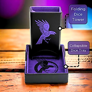 Luck Lab Folding Dice Tower and Dice Tray for RPG Table Top Gaming - Black/Purple - Raven Design