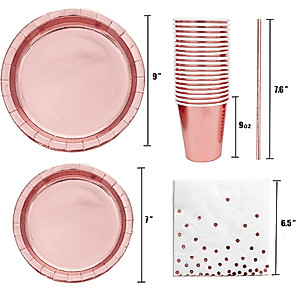 Rose Gold Birthday Party Favors for Women Rose Gold Plates and Napkins Party Supplies,Disposable Paper Plates and Cups Set for First Day of School,Bridal Shower,Baby Showers,Christmas, Serves 20