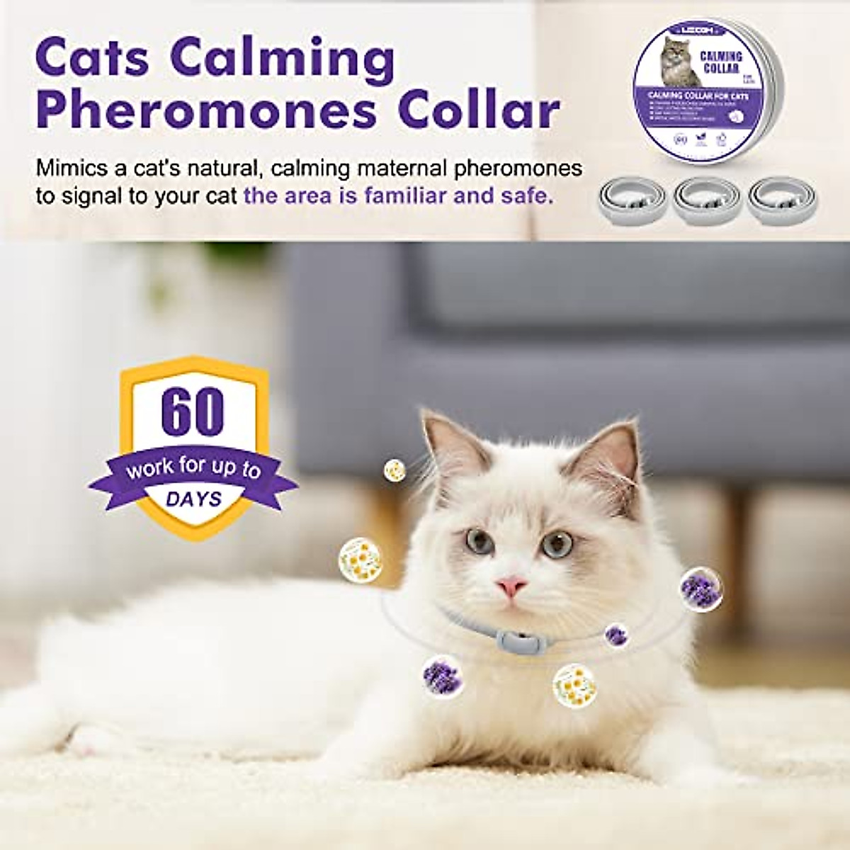 LIZCOM 6 Pack Calming Collar for Cats,Cat Calming Collar,Cat Pheromone Collar,Adjustable Calming Cat Collars for Cat Stress Anxiety Relief