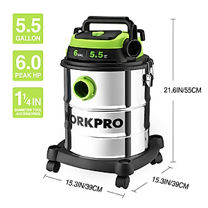 WORKPRO 6 Gallon Wet/Dry Shop Vacuum, 5.5 Peak HP Shop Vac Cleaner with HEPA Filter, Hose and Accessories for Home/Jobsite Dust Collection