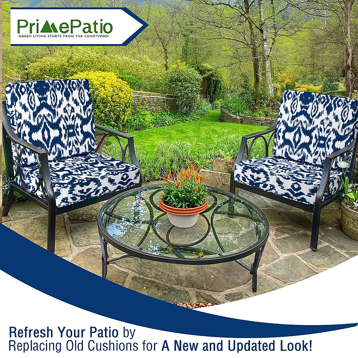 PRIMEPATIO 19x19 Outdoor Cushions Patio Furniture Cushion Set, Deep Seat Patio Chair Cushion & Foam Back Cushion, Outside Couch Sofa Replacement Cushions, Waterproof Outdoor Seat Cushions (Navy)