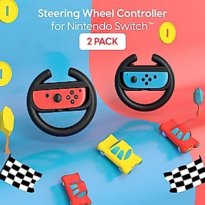 TALK WORKS Nintendo Switch Racing Wheel Controllers - Grips for Joy-Con - Driving Grip Accessory with Comfortable Design for Smooth Gaming - Compatible with Switch OLED - Black, 2 Pack