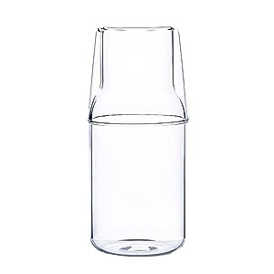 Bedside Night Water Carafe Set with Tumbler Glass Cup,Mouthwash Bottle Clear Glass Pitcher for Ice Tea Beverage for Bedroom Nightstand Bathroom Kitchen 500ml/17OZ (Transparent)