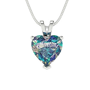 Clara Pucci 2.0 ct Heart Cut Designer Blue Moissanite Ideal Solitaire Pendant Necklace With 18" Gold Chain box Solid 18k White Gold