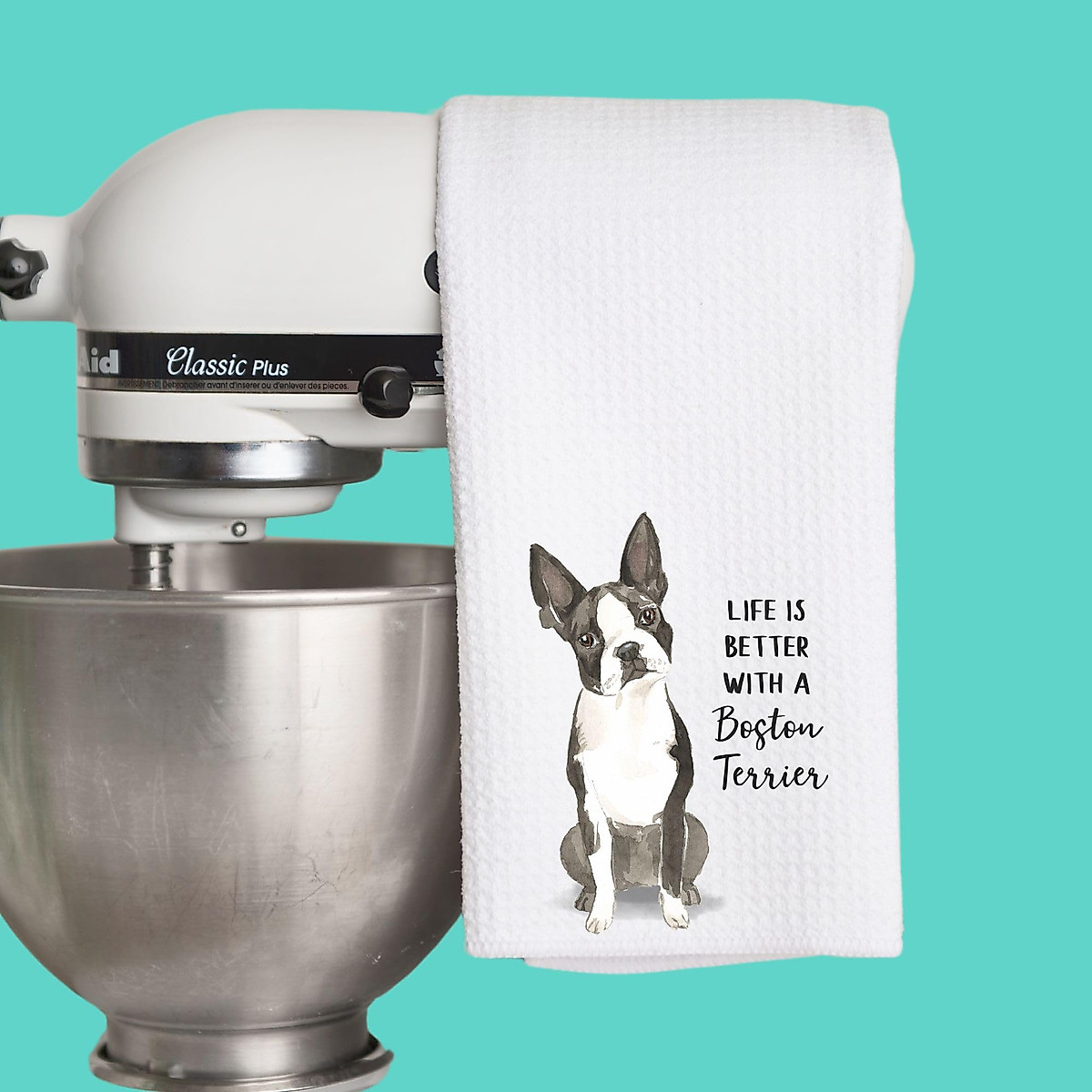 Watercolor Life is Better with a Boston Terrier Bostie Microfiber Kitchen Tea Bar Towel Gift for Animal Dog Lover