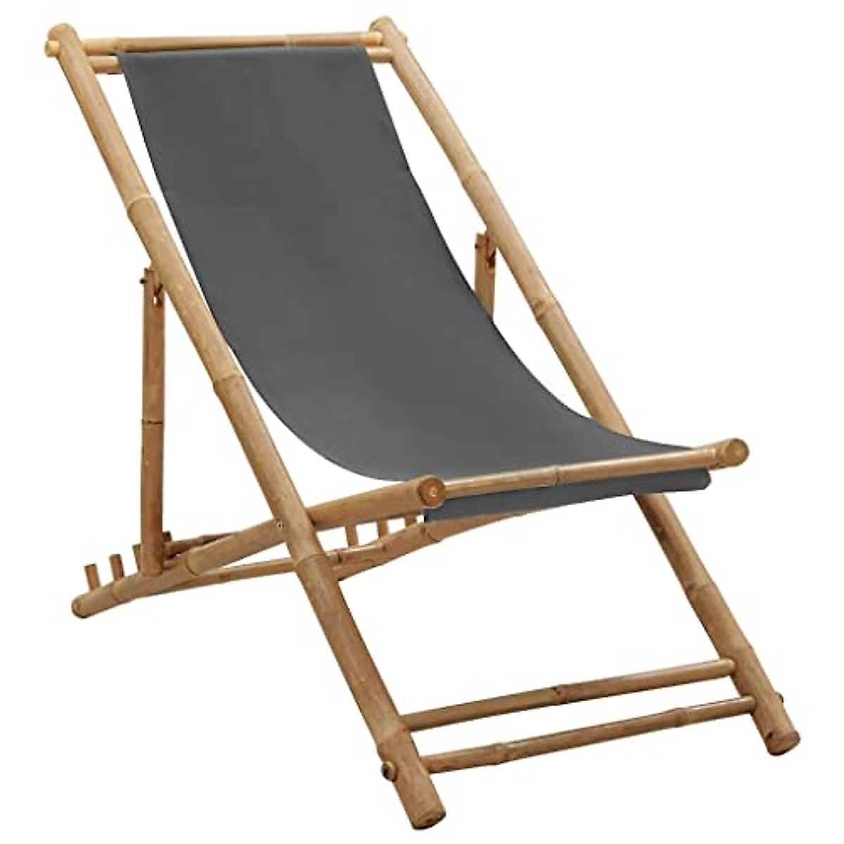 MBFLUUML Beach Sling Patio Chair, Outdoor Folding Recliner Chair,Deck Chair Bamboo and Canvas Dark Gray Suitable for Lawn, Garden, Porch and Backyard.