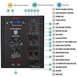PRORECK Club 4000 18-inch 4000W P.M.P.O Stereo DJ/Powered PA Speaker System Combo Set Line Array Speaker and 18 inch Active Subwoofer with Bluetooth/USB/SD Card/Remote Control