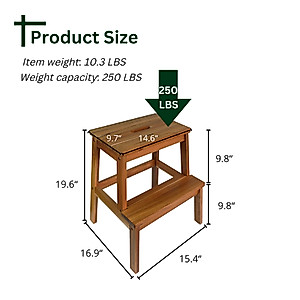 Solid Wooden Utility Step Stool for Adult,Sturdy Acacia Wood 2 Steps Ladder Bedside Step Helper for Kitchen,Bathroom,Bedroom,350lb Load Capacity (Natural)