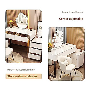 Vanity Desk, Vanity Table Made of Solid Wood, Features Modern Sintered Marble Top, Rotatable/Removable Touch Screen HD Mirror(3-Brigntness), Vanity Set with Chair (47.2IN/120CM)