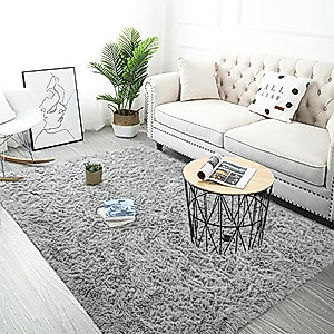LOCHAS Ultra Soft Indoor Modern Area Rugs Fluffy Living Room Carpets for Children Bedroom Home Decor Nursery Rug 4x5.3 Feet, Gray