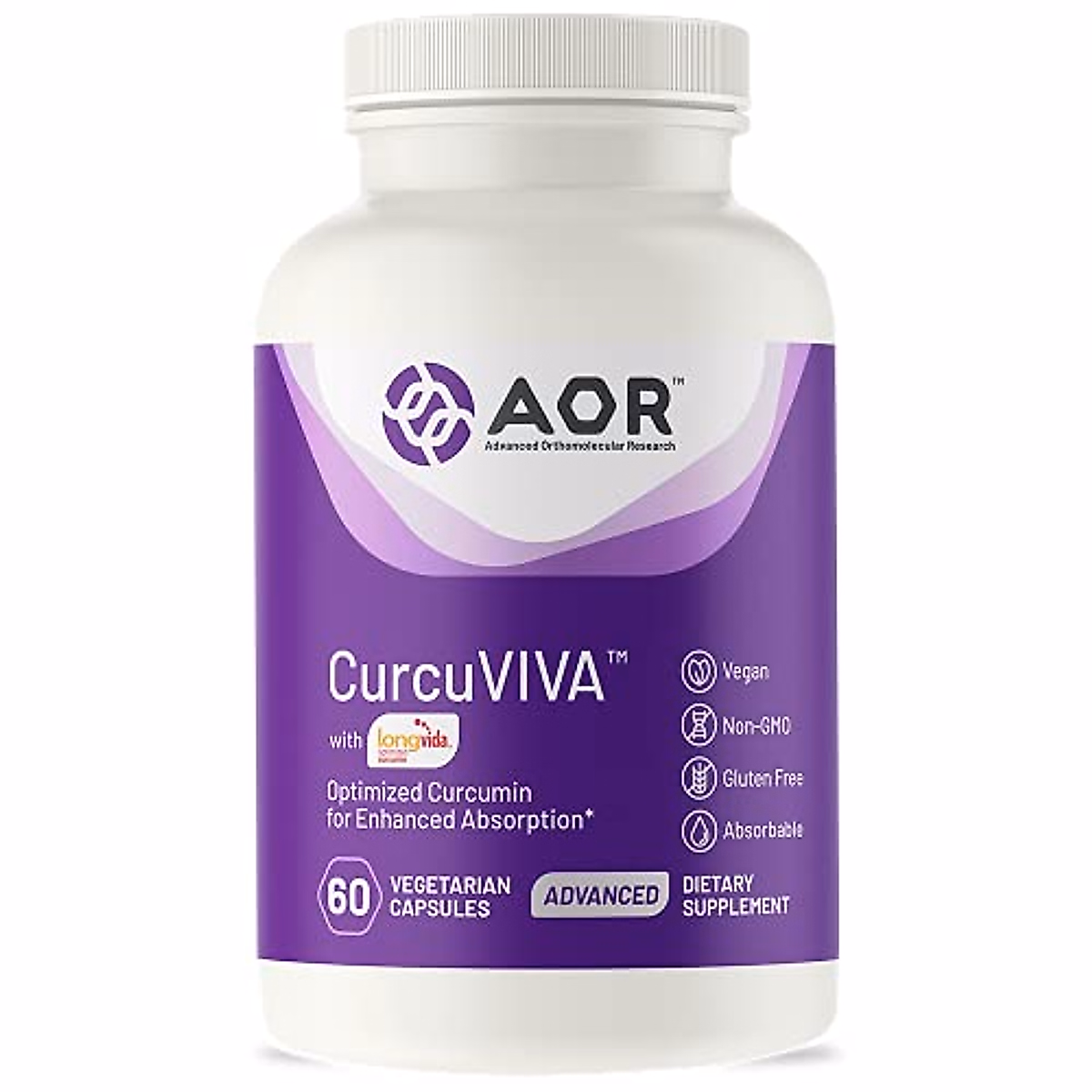 AOR, CurcuVIVA, Natural Supplement to Support Joint, Digestion and Liver Health, High Bioavailability Curcumin, 400 mg, Vegan, 60 capsules (60 servings)