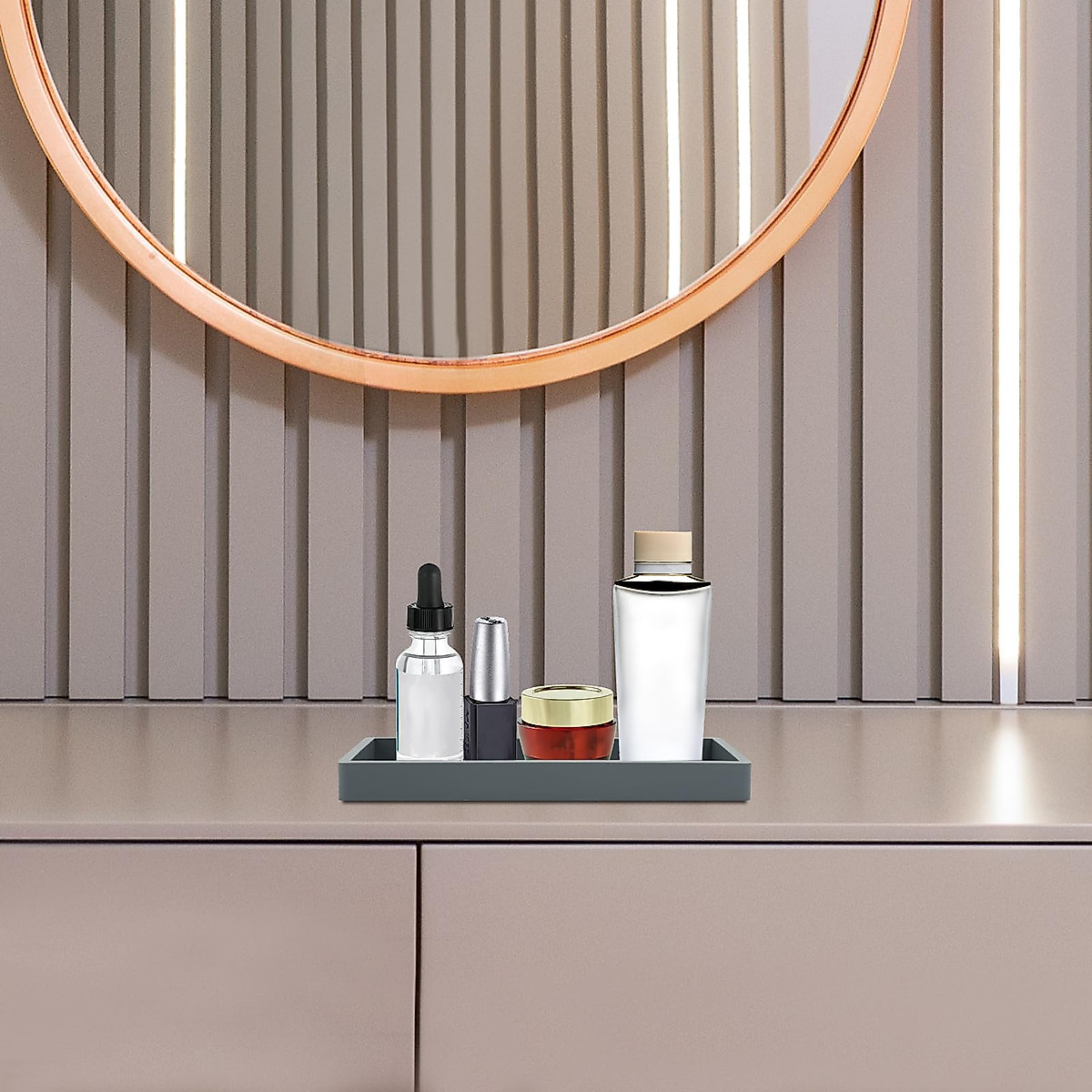 Bathroom Counter Tray, 7.87'' × 3.93'' Rectangular Silicone Decorative Tray, Perfume Tray, Gray