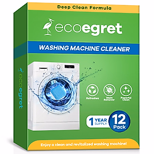 EcoEgret Washing Machine Cleaner Tablets (12 Pack), Deep Cleaning Washer Cleaner Tablets for HE Front Loader & Top Load Washer, Eco-Friendly Clean Inside Drum And Laundry Tub Seal, 12 Month Supply