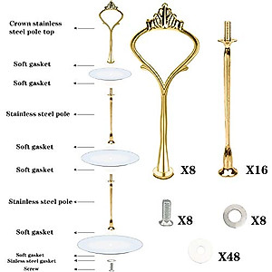 Kukiwhy 8 Set Tiered Tray Hardware for Cake Stand Mold Crown 3 Tier Cake Stand Fittings Hardware Holder for Wedding and party Making resin Cupcake Dessert Platter Serving Stand(Gold)