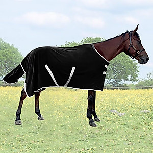 Horse Turnout Blanket, Soft Fleece Horse Cooler, Exercise Horse Sheet Breathable Comfort,No Filling (Black, US 78IN(EU 145CM))