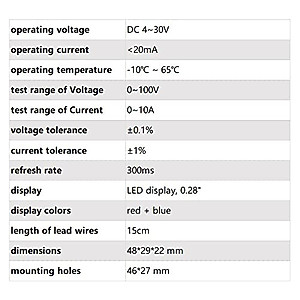 Digital Voltmeter and Ammeter 100V 10A, Volt Meter Led Display 3 bits Red and Blue, Voltage and Current Monitor of The Electronic Circuit, Measure Instrument