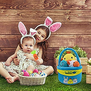 teytoy My First Easter Basket Playset Stuffed, Nontoxic Fabric Baby Toys Activity Easter Egg Fillers, Easter Party Decoration for Infants Boys and Girls