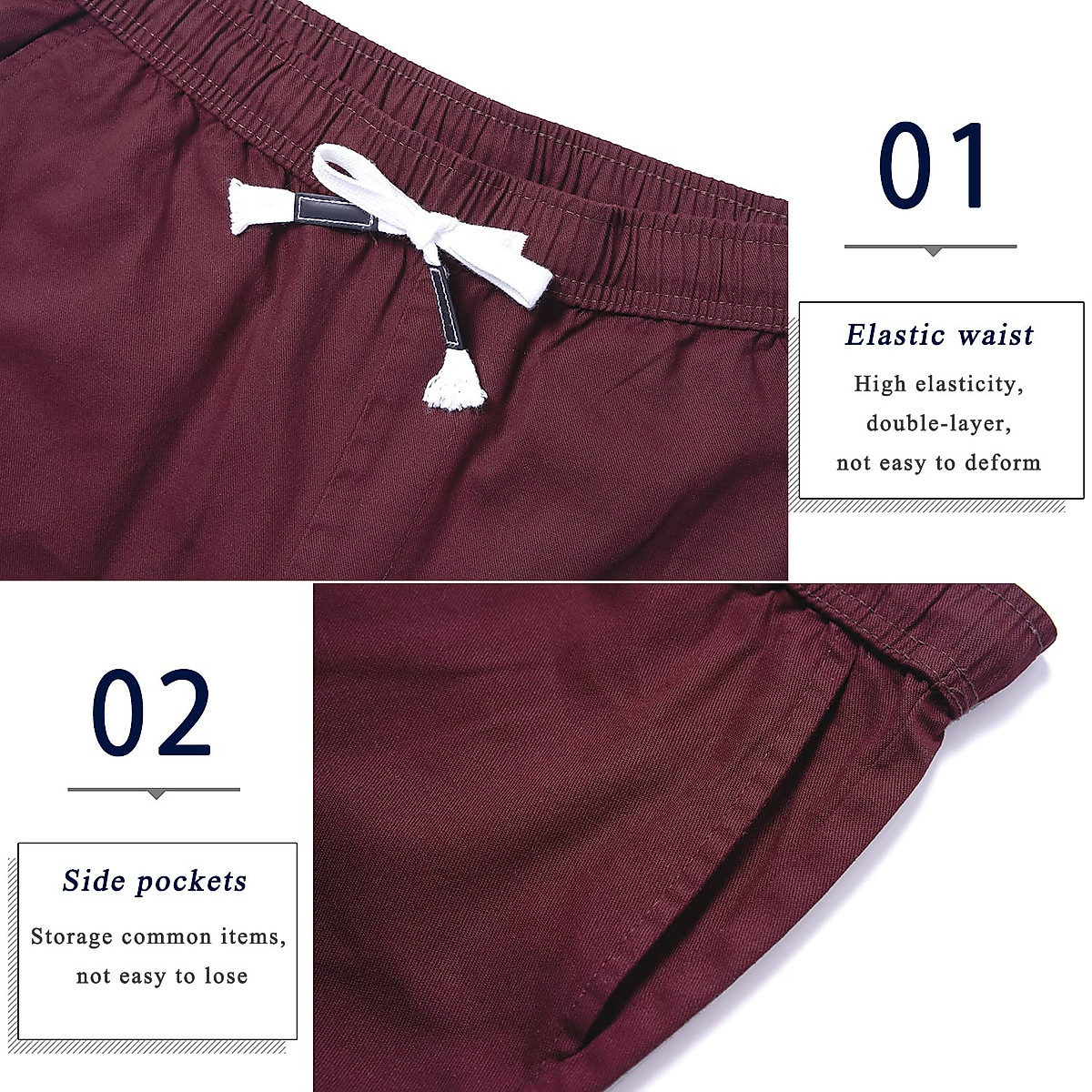 APTRO Men's Elastic Waistband Cotton Cargo Shorts Relaxed Fit Summer Casual Shorts A901 Wine 2XL