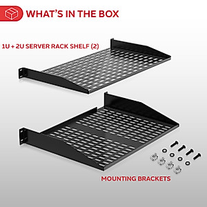 Pyle 19-Inch 1U+2U Server Rack Shelves - Universal Device Server Rack Mounting Tray, For Good Air Circulation, Cantilever Mount, Wall Mount Rack, Computer Case Mounting Tray, Black