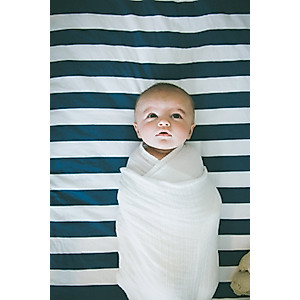 Little Unicorn Cotton Muslin Fitted Sheet - Navy Stripe