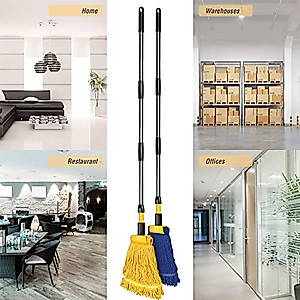 Gadhra Commercial Mop, Looped-End String Industrial Mop, Heavy Duty Mops with 2 String Mop Heads for Floor Cleaning, Blue/Yellow