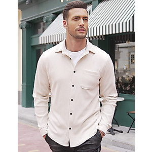 COOFANDY Men's Casual Long Sleeve Button Down Outdoor Corduroy Shirt Fall Light Jackets