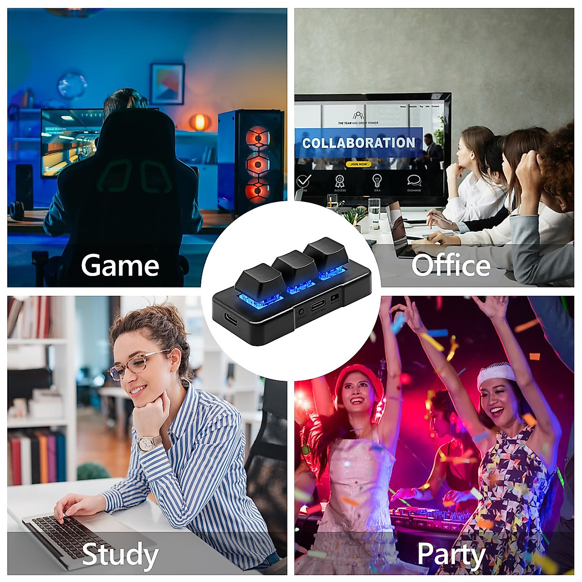 EHOLY USB Mechanical Gaming Keyboard 3 Key Mini Keypad Customize Programmable Macro Keyboard OSU Keypad One Key Control Combo with RGB Backlit for PC Video Game Office Work Sheet Music,HID