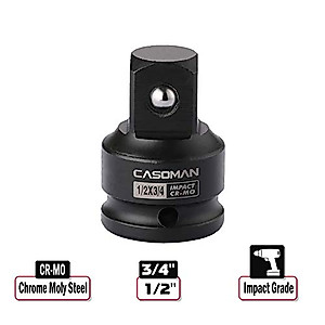 CASOMAN 1/2 Inch Drive 1/2" Female x 3/4" Male Impact Adapter, Cr-Mo Steel, 1/2"F to 3/4"M Socket with Friction Ball