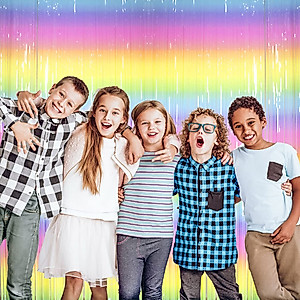 Rainbow Gradient Foil Fringe Curtain - LILF 2 Packs of 3.3ft x 8.3ft Ombre Tinsel Streamers for Bridal Baby Shower Kids Ice Cream Birthday Party Photo Booth Backdrop Decoration Props