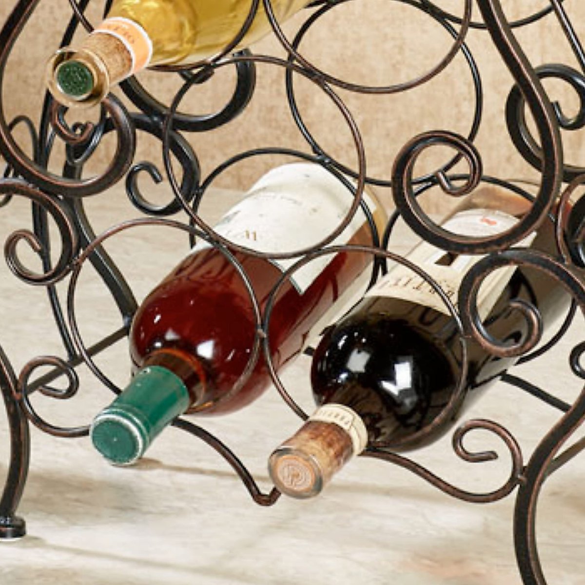 Touch of Class Pisa Countertop Metal Wine Rack Black Bronze | Storage Holder up to Eight Bottles | Tabletop Winerack Organizer with Scrolling Openwork Designs