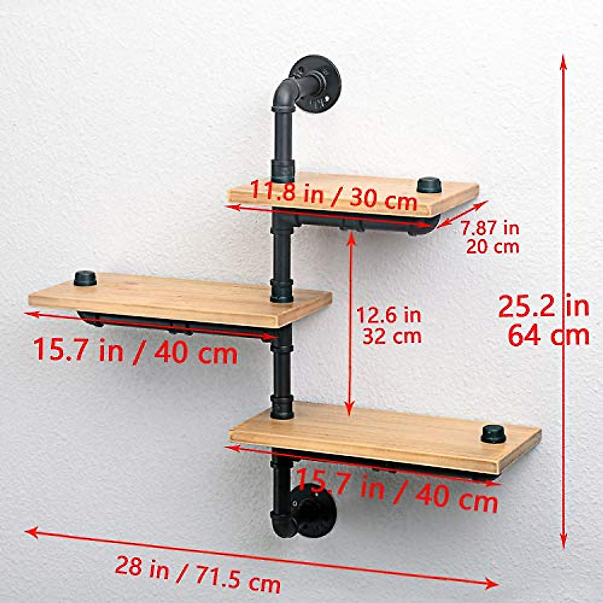 Weven Industrial Pipe Corner Shelves Wall Mount Bookshelf, 3-Tiers Metal&Wood shelves,DIY Storage Shelving Rustic Floating Shelves,Home Decory shelves