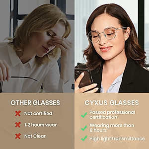 Cyxus Blue Light Glasses for Women Men Round UV Blocking Computer Glasses Clear Lens Metal Large Frame Eyewear Ultra Light Relieve Digital Screen Eye Strain, Headache