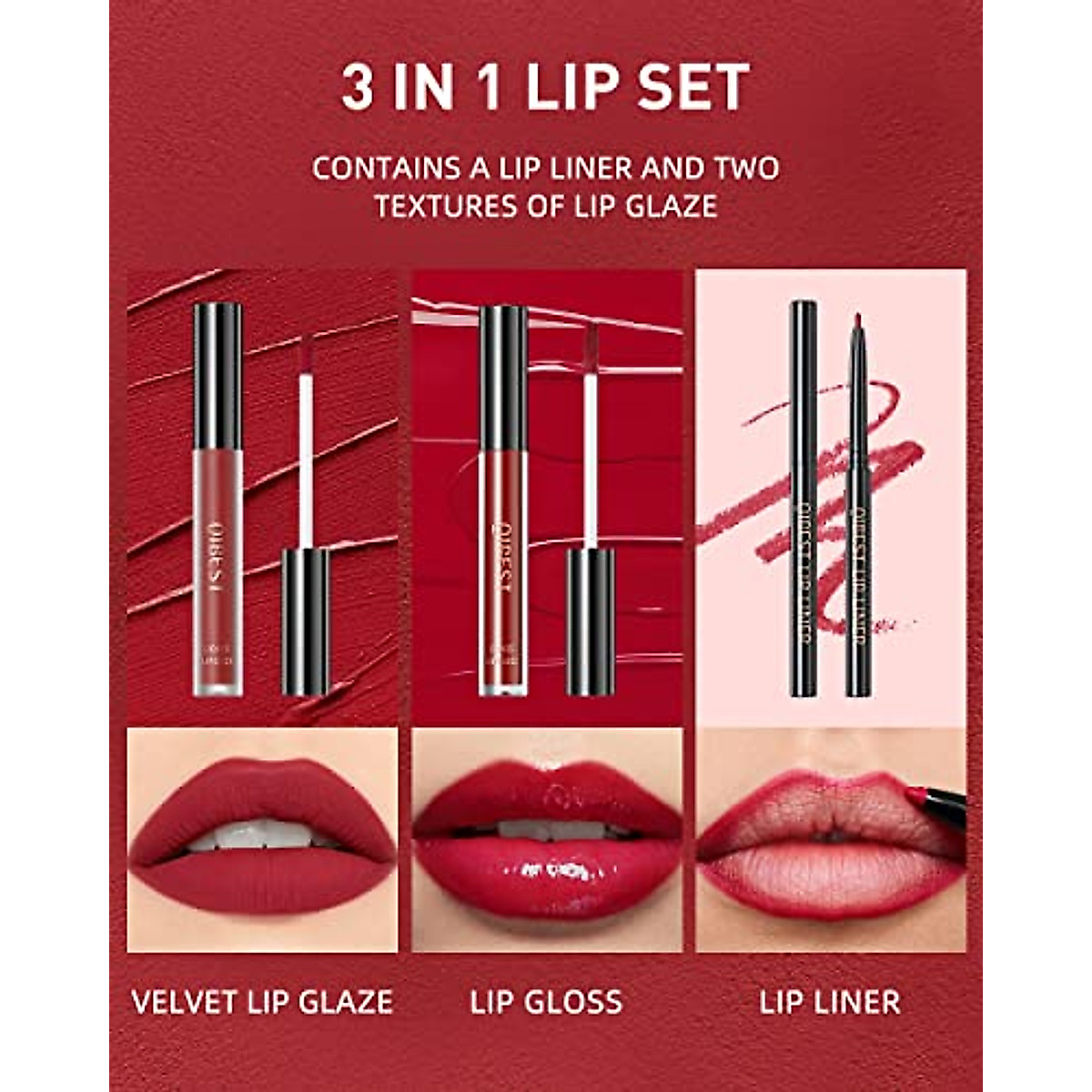 3Pcs Dark Brown Matte Liquid Lipstick, Lip Liner, Lip Gloss Trio Lip Set - One Step Lips Makeup Kits Waterproof Long-Lasting Moisturizing Velvety Nude Lip Stain Make Up Gift Set (11#)