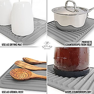 Zulay 2 Pack (9"x12") Silicone Trivets for Hot Pots and Pans - Multi-Purpose & Versatile Trivet Mat - Heat Resistant Silicone Trivet - Durable & Flexible Hot Pads for Kitchen Counter - Gray