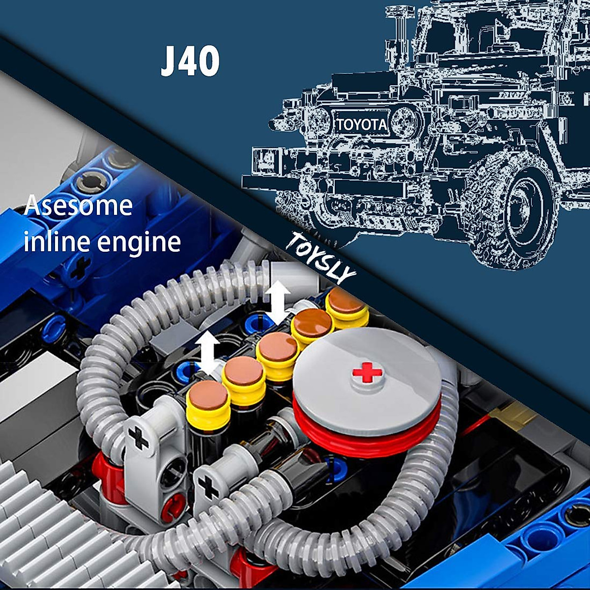 TOYSLY Off-Road Pickup J40 Land Cruiser MOC Technique Building Blocks and Engineering Toy, Adult Collectible Model Cars Kits to Build, 1:12 Scale Truck Model (2101 Pieces)