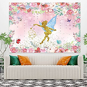 Floral Fairy Party Backdrop for Photography 7x5FT Polyester Pink Fairy Tale Flowers Fairy Party Decorations Backdrop Flower Wonderland Baby Shower Background Decoration Supplies Photo Booth YL097