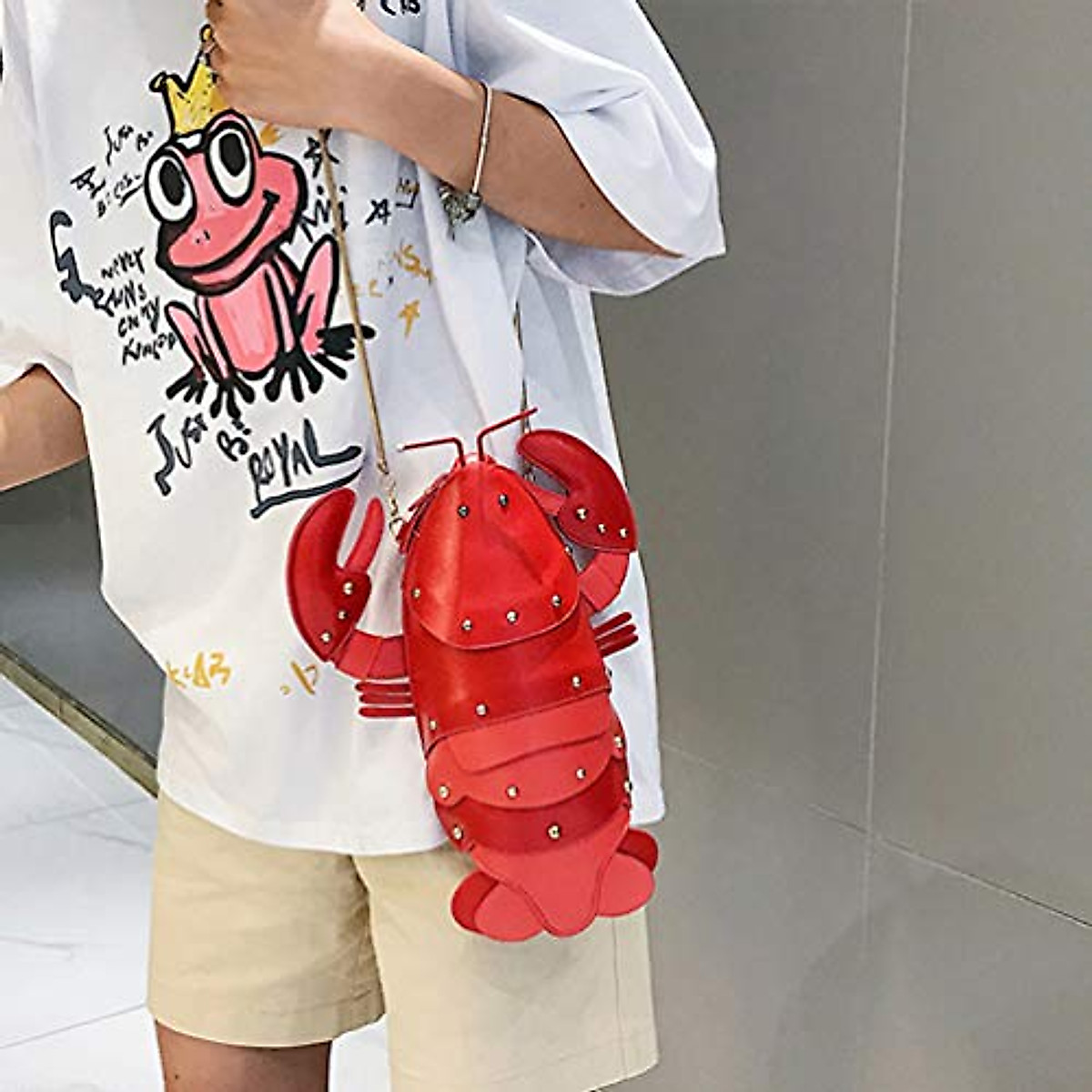 FENICAL Crawfish Crossbody Bag PU Leather Funny Single Shoulder Bag Cute Fashion Chain Bag Messenger Bag for Women Ladies Girls (Red)