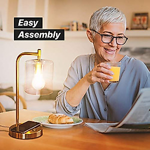 Brightech Elizabeth Table Lamp with Wireless Charging Pad and USB Port, Bedside Reading Lamp, Vintage Brass Gold Desk Lamp, Nightstand Lamp with LED Bulb for Bedroom, Living Room, Office