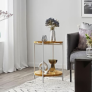 Round End Table,Side Table Modern Nature Texture Coffee Table Nightstand Bedside Wood Table Outdoor & Indoor Accent Table for Small Spaces,Bedroom,Patio