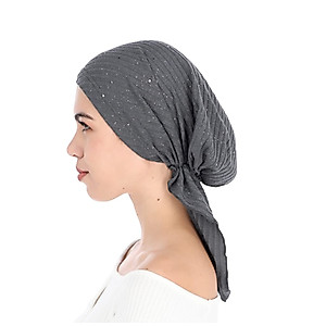 Madison Headwear Pre-Tied Hair Scarves for Women Featuring A Unique Sparkly Foil Finish and Stretchy Ribbed Fabric (Heather Grey)