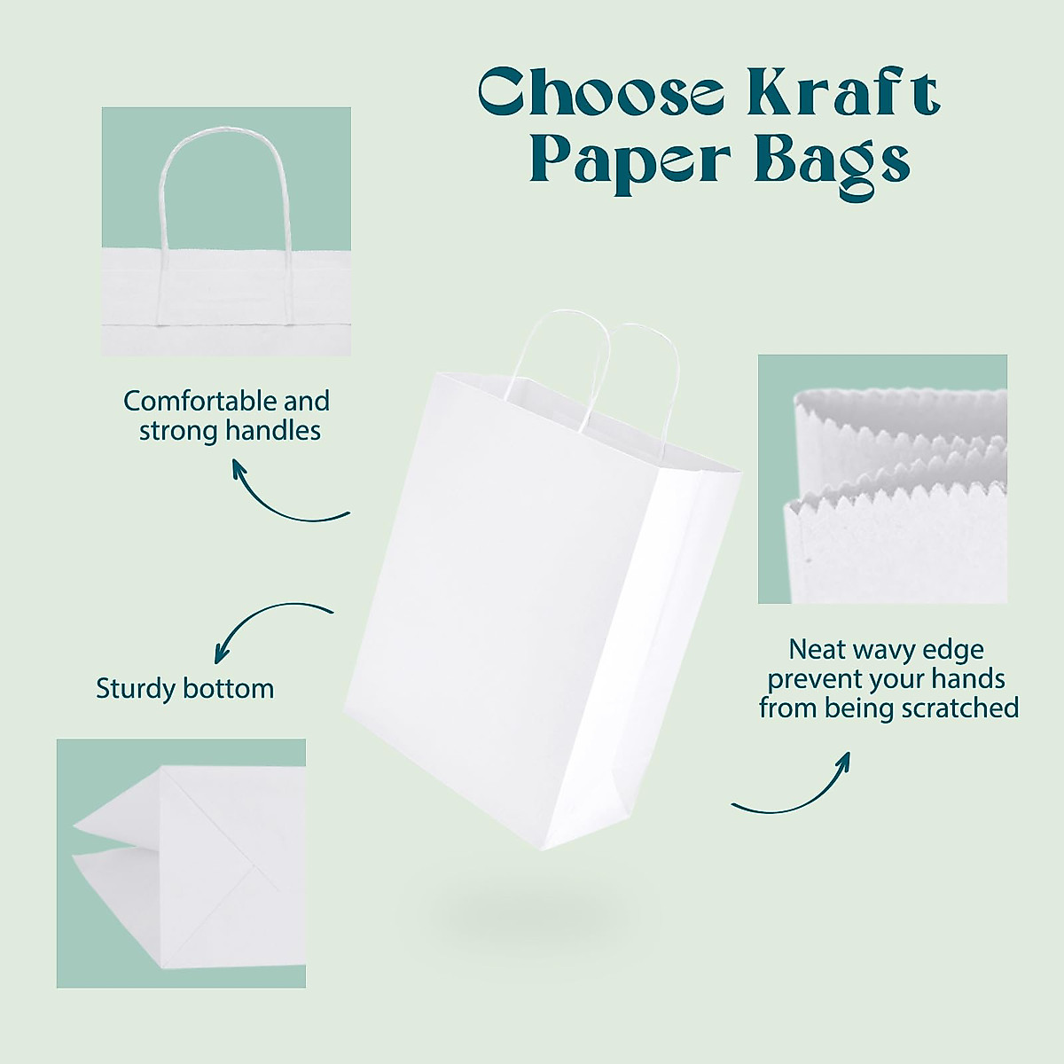 MESHA White Paper Bags whit Handles 10x5x13 Inch 50PC, Large Kraft Paper Bags Bulk for Small Business, Large Gift Wrap Bags with Handles, Shopping Bags, Party Bags