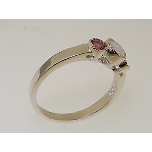 LetsBuyGold 925 Sterling Silver Natural Opal & Pink Tourmaline Womens Trilogy Ring - Size 9.5