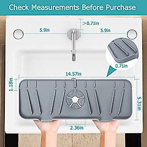 ABQ Kitchen Sink Splash Guard, 2 Pack Silicone Faucet Handle Drip Catcher Tray, 14.57" x 5.31" Drying Mat for Kitchen Countertop & Bathroom Sink Protectors (Grey)