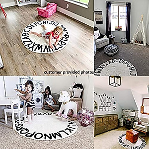 ABC Rug for Kids Room Circle Alphabet Nursery Rug for Baby Boy and Girl - Round Neutral Toddler Playroom Rug, Letter Learning Carpet(47", Black White)