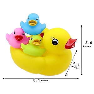 DOPHYRANIX Floating Rubber Duckies Bath Play 5 Pieces Set - Includes 1 Jumbo Mama Ducky and 4 Baby Ducks - Fun Water Tub Playing Kits(4 Colors)