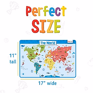 merka Kids Placemat Kids World Map Kids Placemats for Dining Table World Atlas Map Countries Continents and Oceans Non-Slip Reusable Placemats