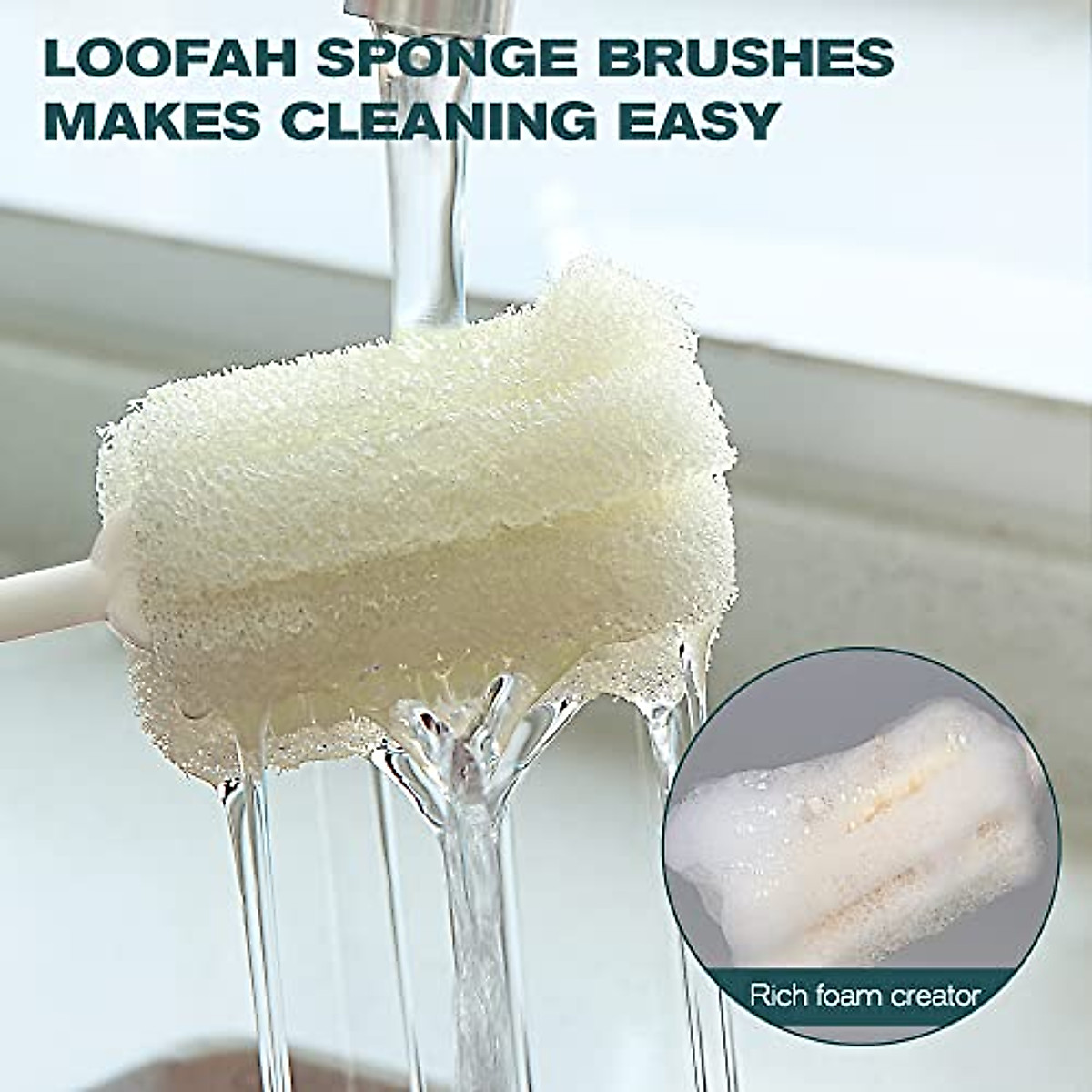 BEDELITE Water Baby Bottle Brush Cleaner, Long Handle Sponge Cleaning Brush, Bottle Cleaner Brush with Straw Cleaner for Washing Baby Bottles, Glasswares, Narrow Cup, Beige, 1 Pack
