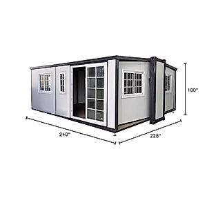 Portable Prefabricated Tiny Home 19x20ft, Mobile Expandable Plastic Prefab House for Hotel, Booth, Office, Guard House, Shop, Villa, Warehouse, Workshop (with Restroom)