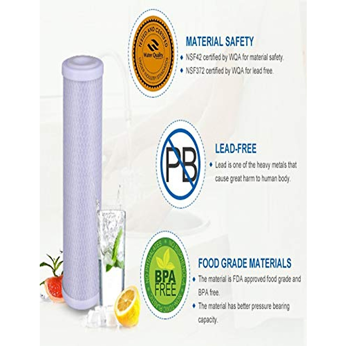 20" x 2.5" CTO Carbon Block Water Filter 4 ( 5 micron ) Whole House Cartridges